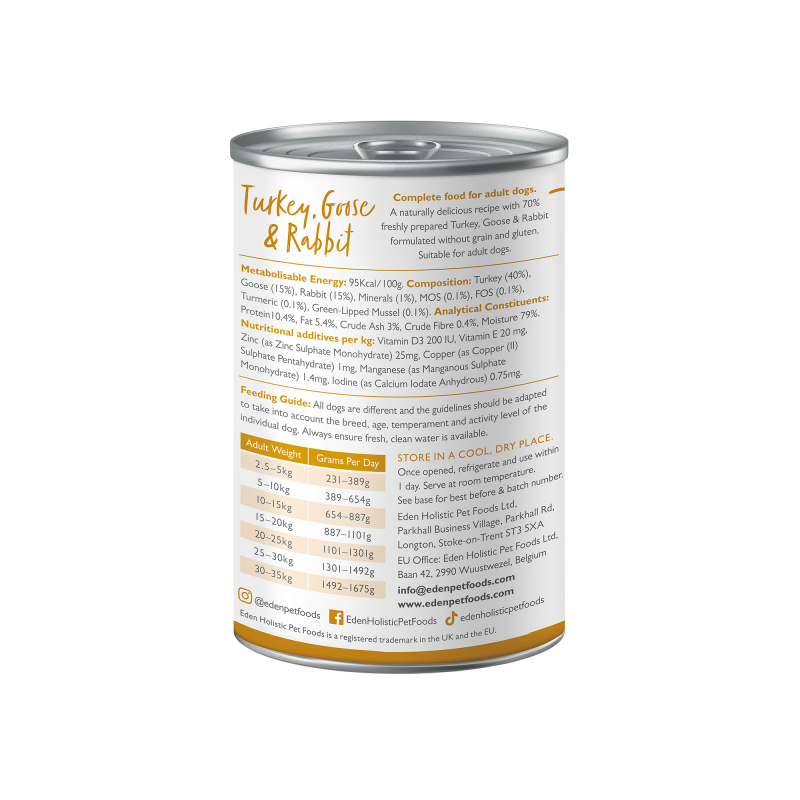 Gourmet Turkey, Goose & Rabbit 400G | Eden Holistic Pet Foods